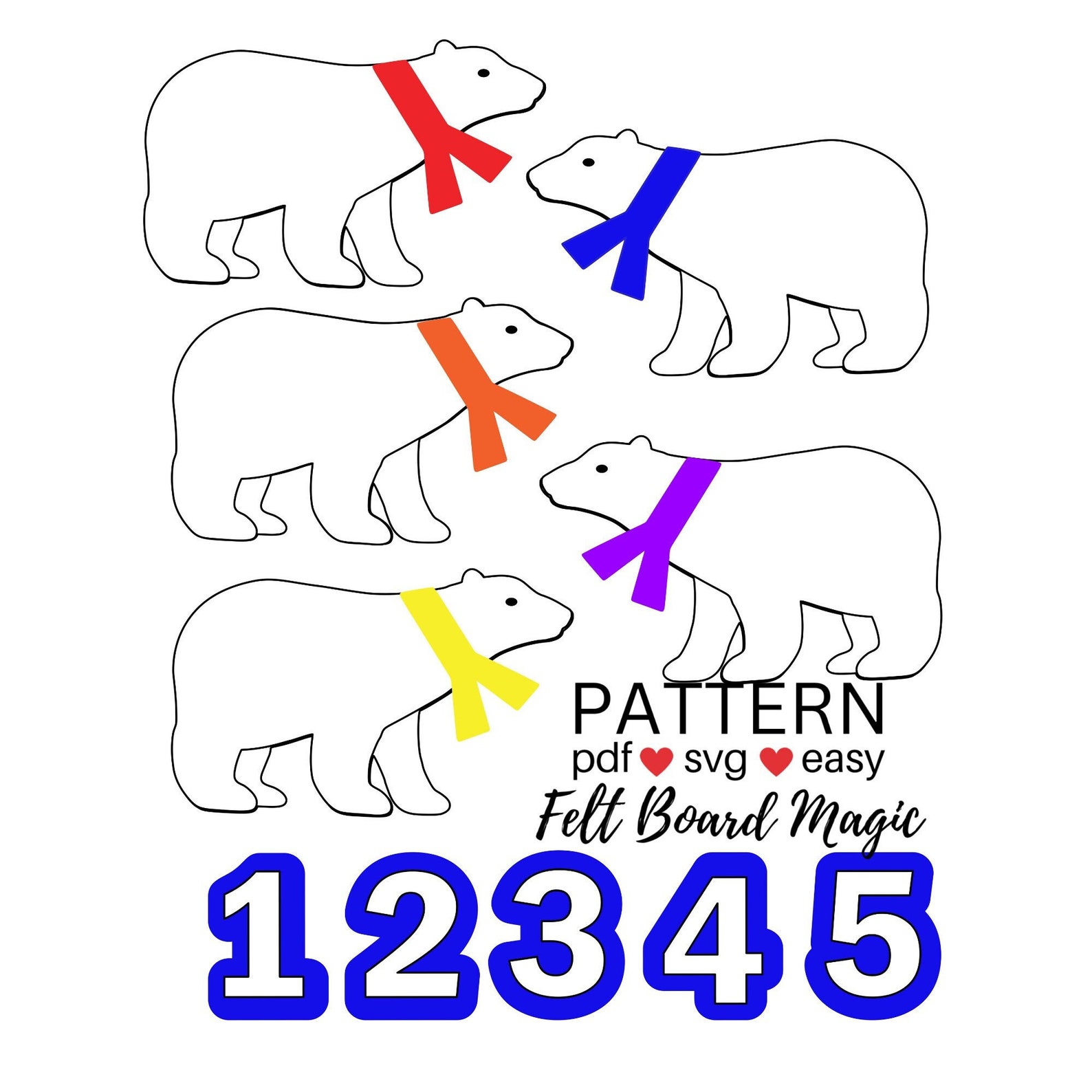 Five Little Polar Bears Felt Story PDF SVG Pattern Preschool - Etsy