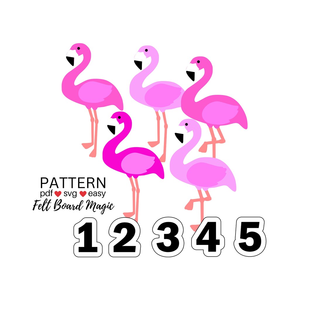 Five Pink Flamingos Felt Board Set Pattern PDF SVG Cutting Files ...