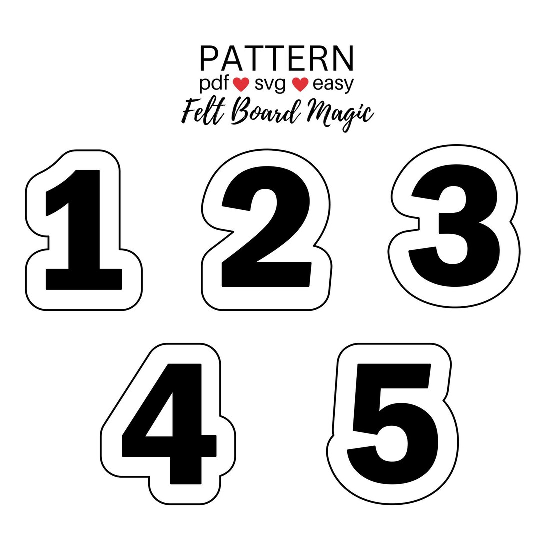 Numbers 1 to 5 Felt Board Set Pattern PDF SVG Cutting Files, Flannel ...