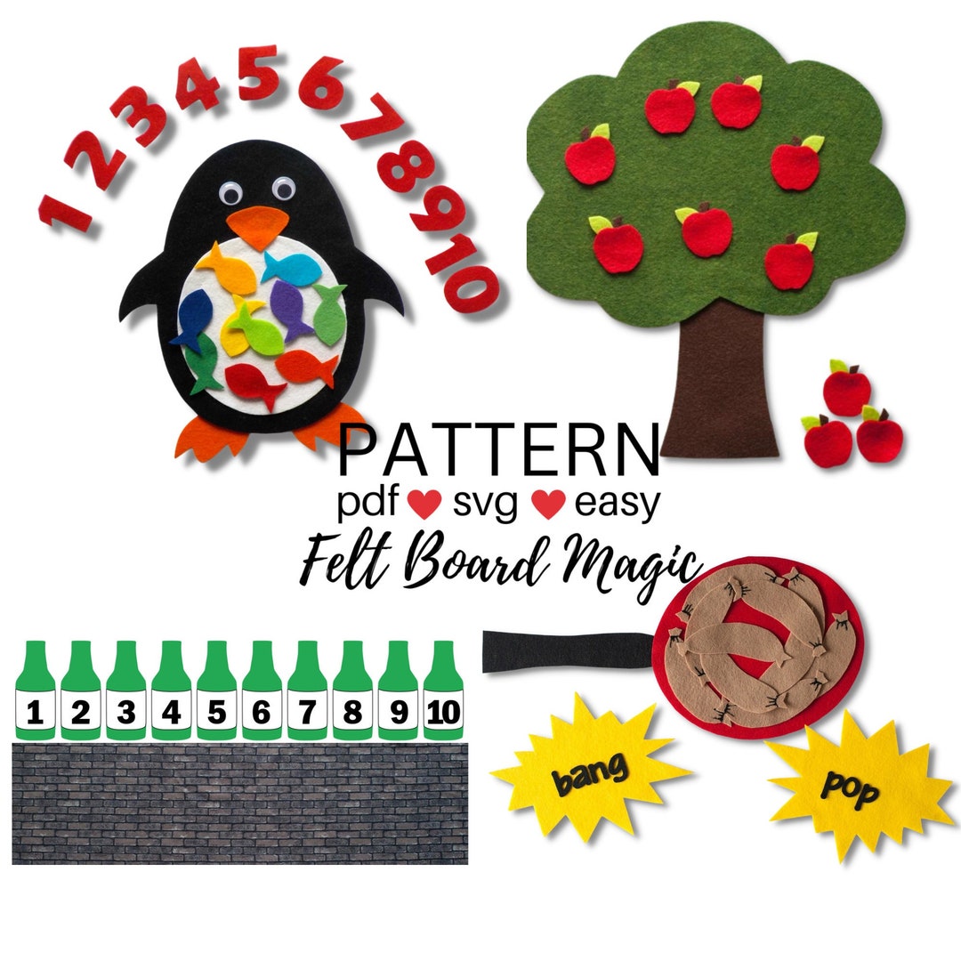Counting to 10 Felt Set Pattern Bundle PDF, SVG Cutting File Flannel Board Pattern, Ten ...