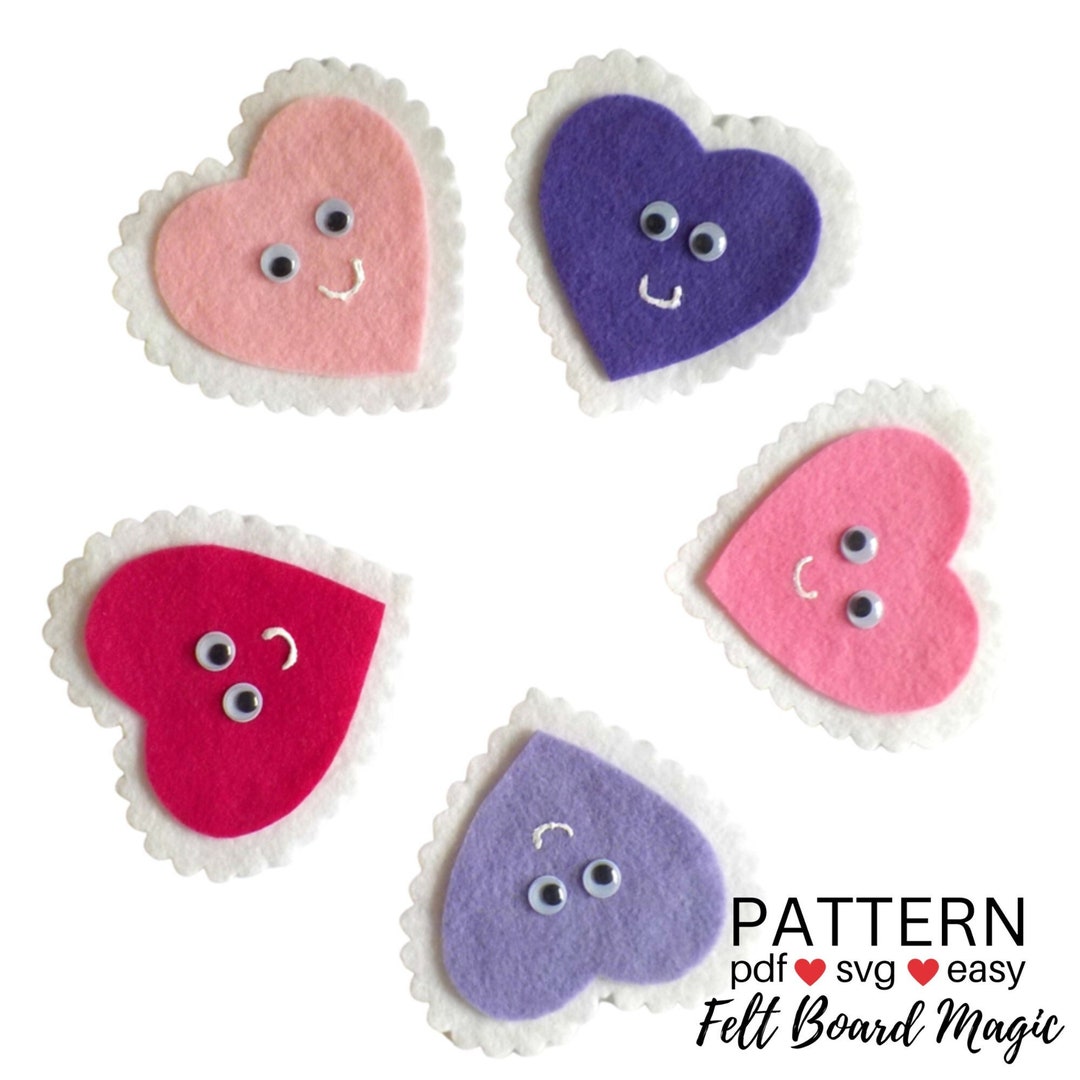 Five Valentine's Hearts PDF Pattern Felt Board Set, SVG Cutting Files ...
