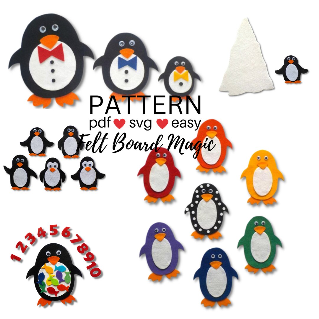 Penguin Felt Story Board PDF Pattern Bundle, Flannel Board Pattern, Colors Sizes and Counting ...