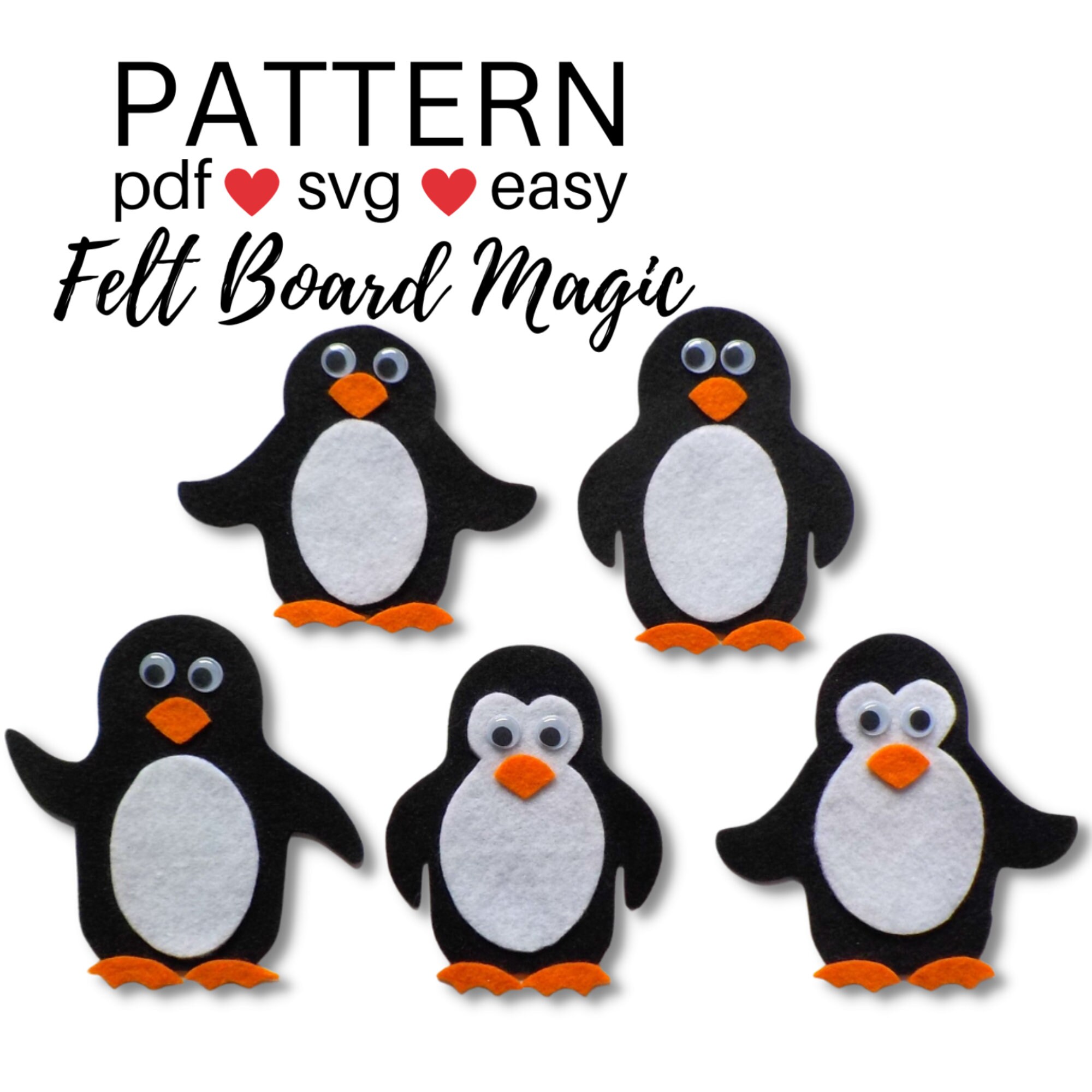 Five Perky Penguins Felt Story PDF Pattern, SVG Cutting Files, L ...