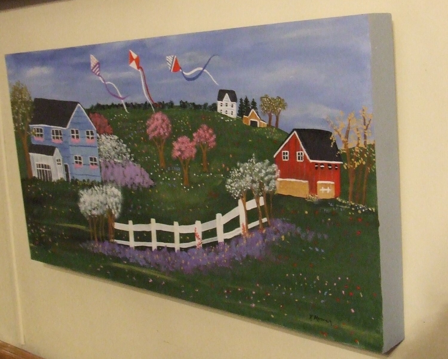 A Bright, Colorful Folk Art Acrylic Painting of a Spring Day. - Etsy