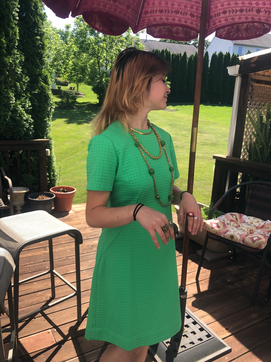 Vintage 1970’s Kelly Green Block Pattern Shift Short Mini Dress. Sz ...