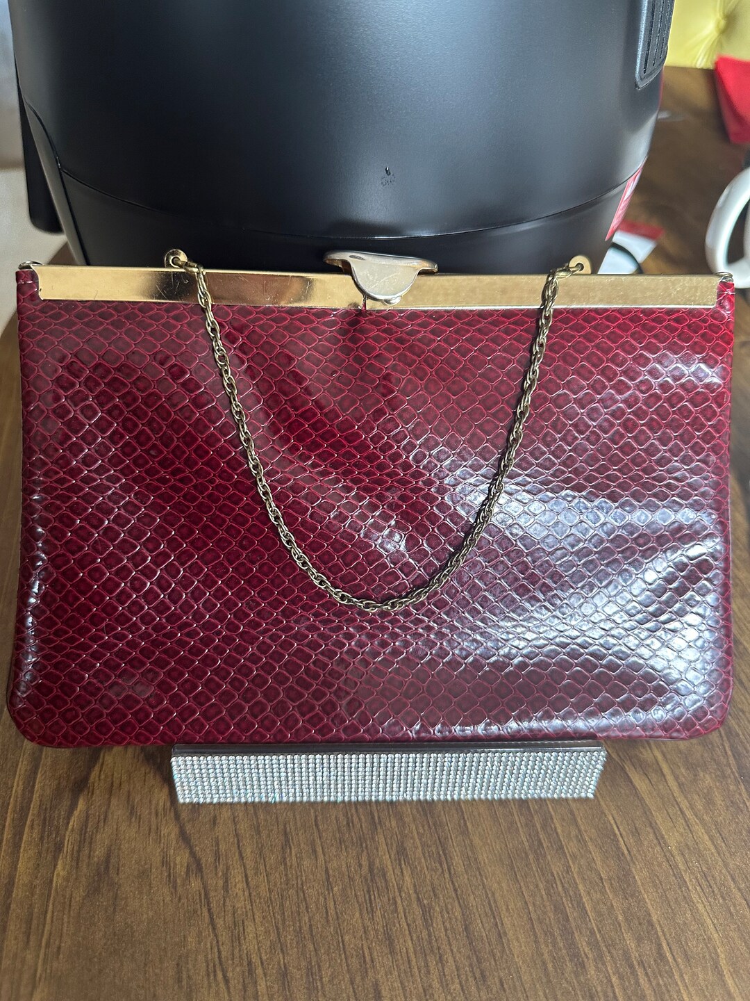 Vintage Cranberry Red Gold Chain Snakeskin Clutch Purse - Etsy