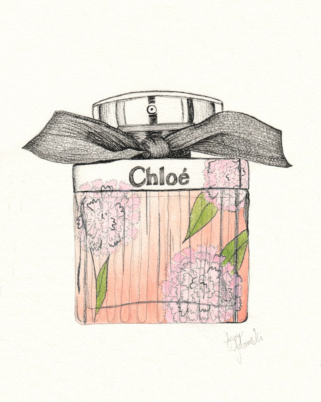 Chloé Eau De Perfume Drawing Print Pen and Ink With Watercolor Fashion ...