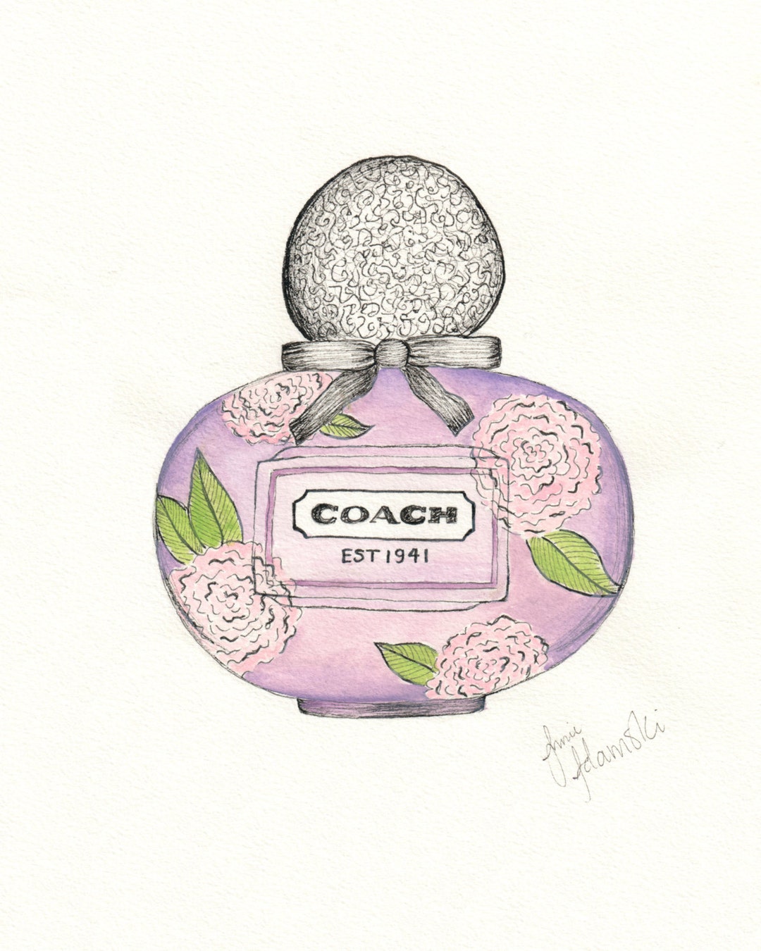 Coach Poppy Flower Drawing Print Pen and Ink With Watercolor Fashion ...