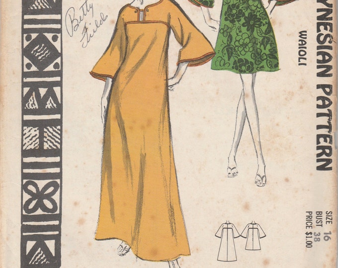 Polynesian Pattern 203 Waioli Hawaiian Style Muumuu Caftan Long Dress ...