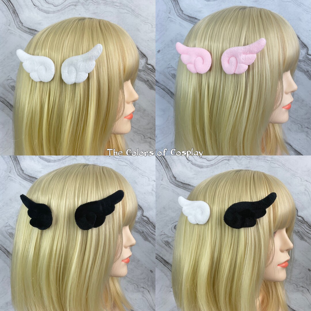 White, Black, Pink, White/black Minky Puff Wings Hair Clip Accessories ...