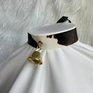Cow Print Bell Collar / Pink Cow Bell Necklace / Brown Cow Bell Choker ...