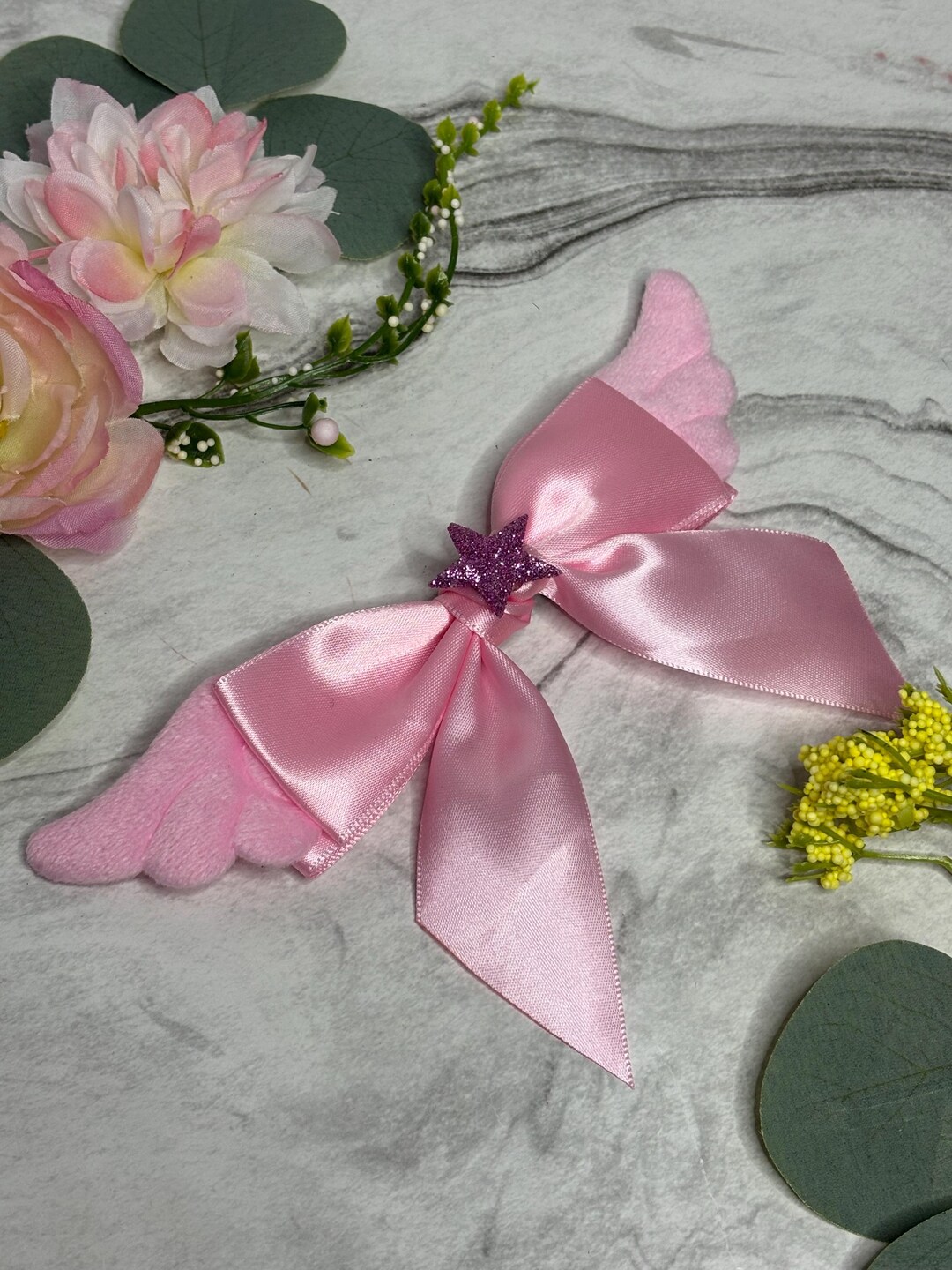 Pink Satin Clip Bow Puff Wings Kawaii Hair Accessory - Etsy
