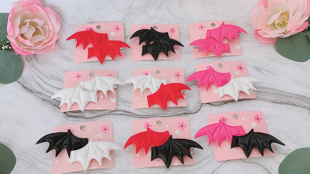 Bat Wing Red Black Pink Silver White Hair Clips - Etsy