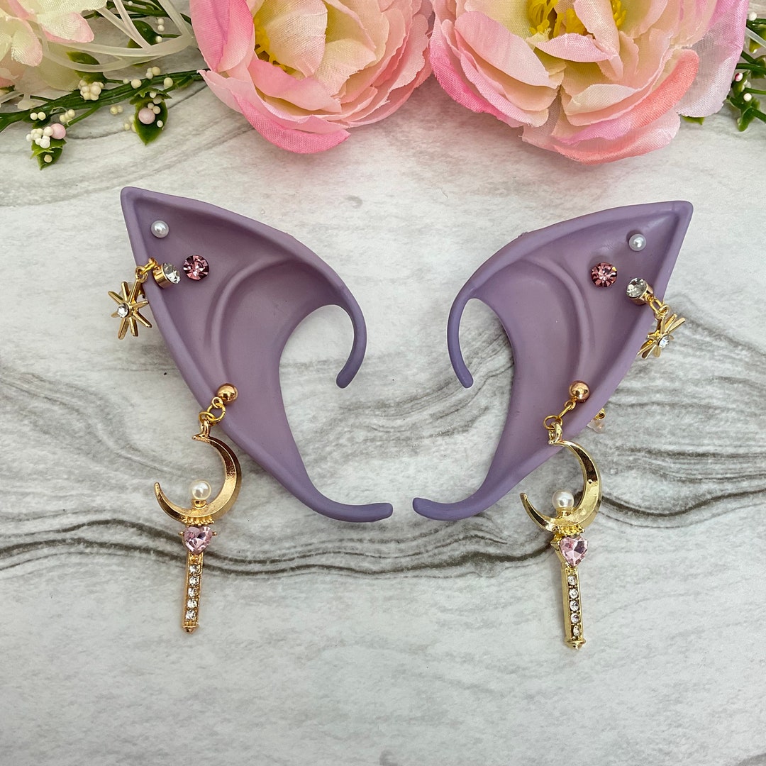 Twilight Violet Short Moon Wand Gold Pearl Decorated Pierced Skintone ...