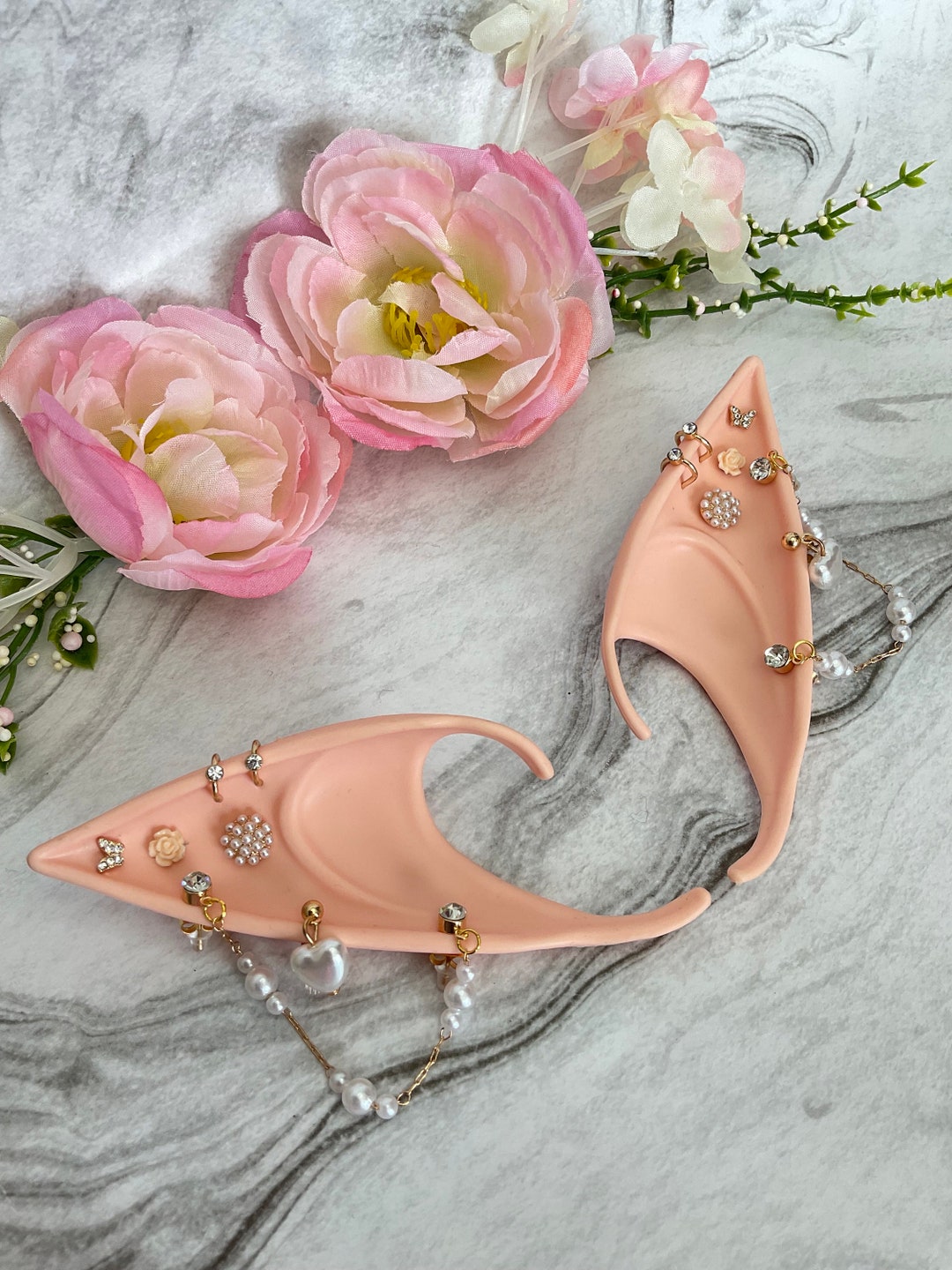 Gold Pearl Chain Decorated FLESH Pierced Skintone Elf Fae Fairy Fantasy ...