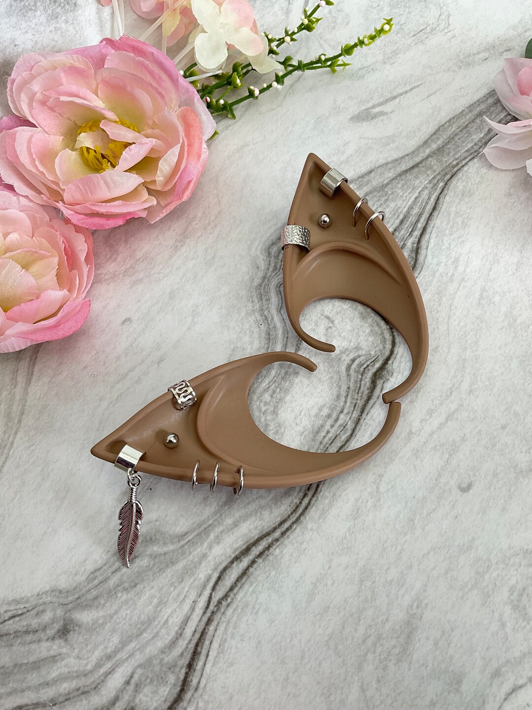 Silver Feather Charm SHORT Decorated CAPPUCCINO Pierced Skintone Elf ...