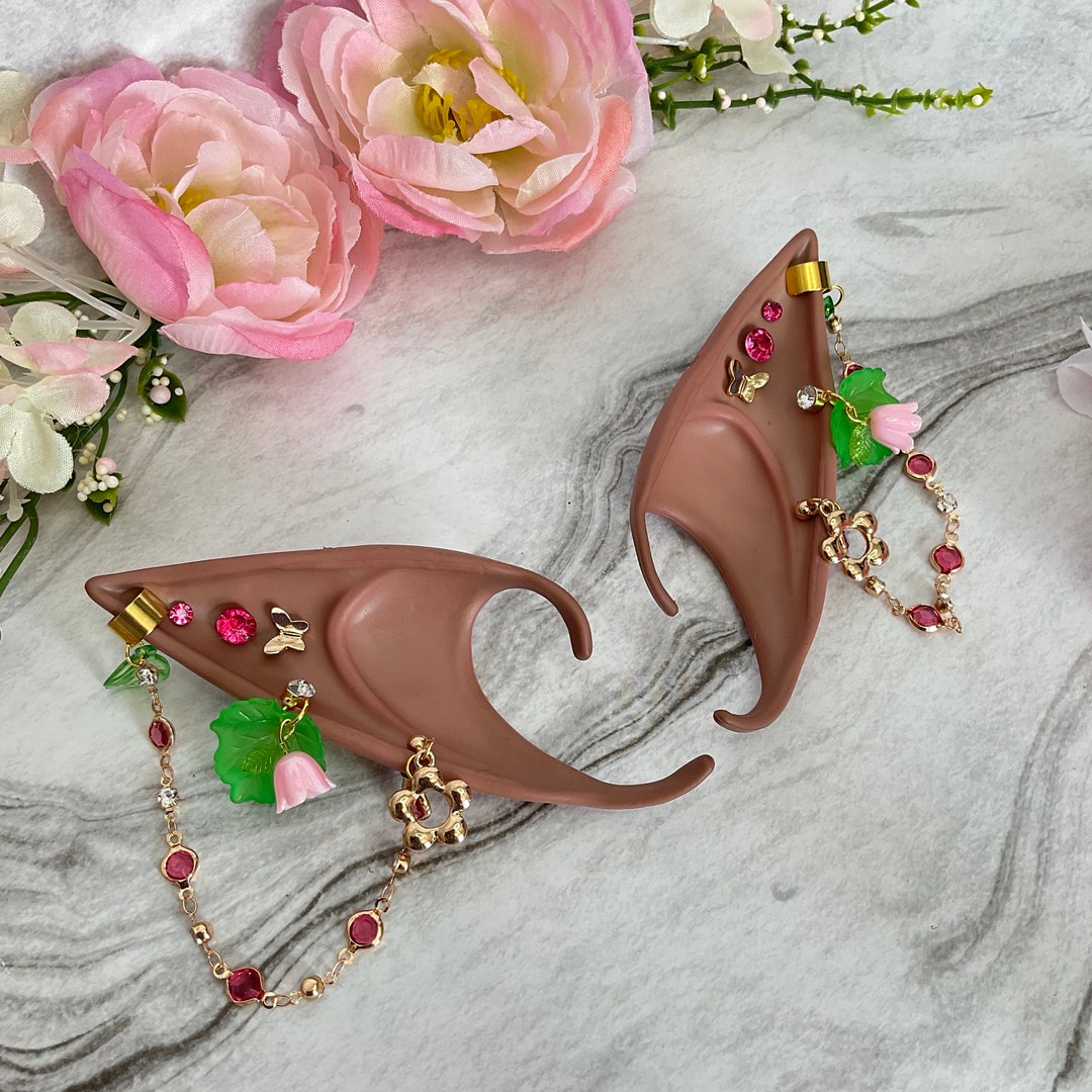 Forest Pink Green Bell Flower Decorated CAPPUCCINO Pierced Skintone Elf ...