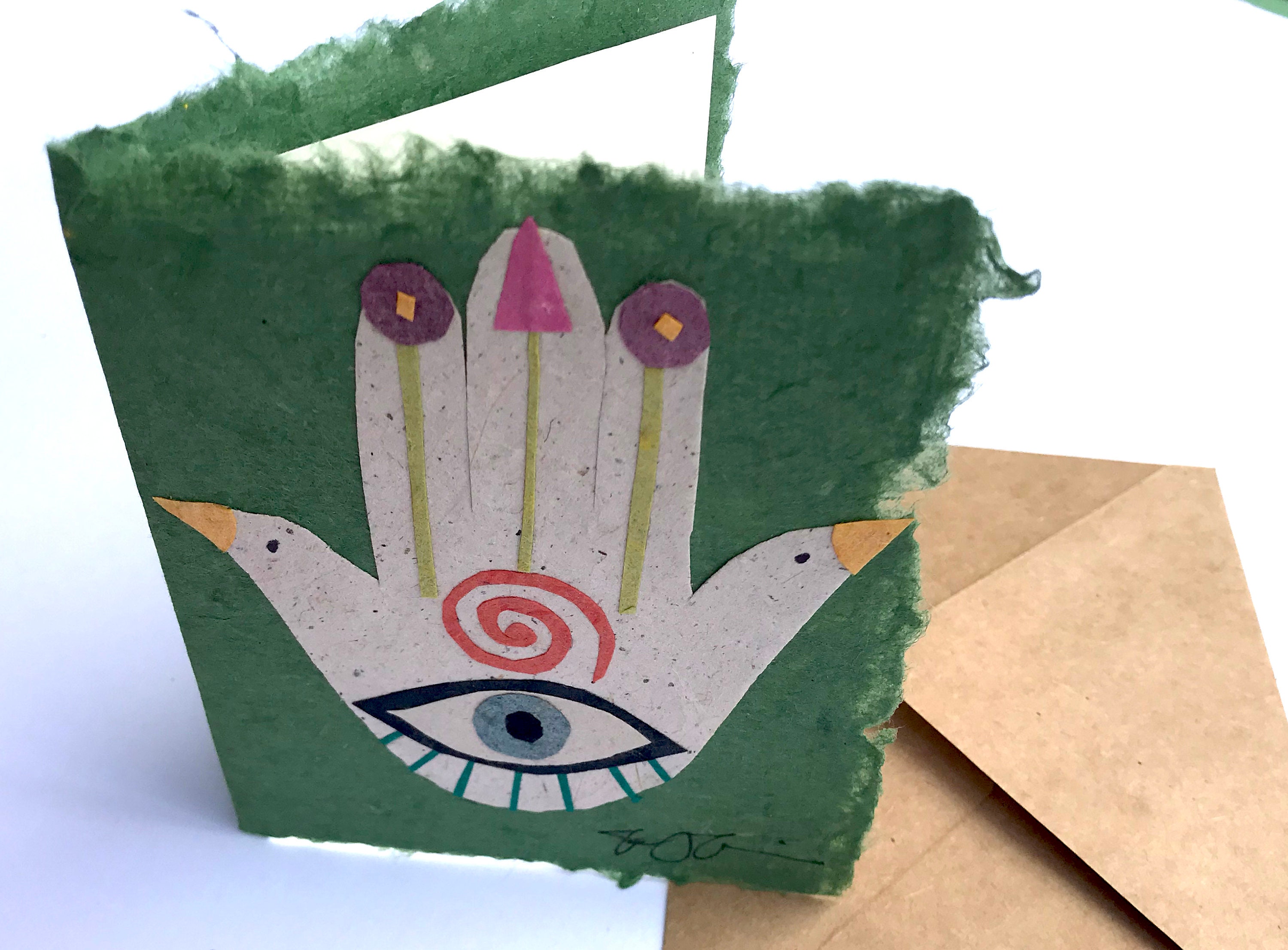 Hamsa Card Handmade Paper Collaged Card - Etsy