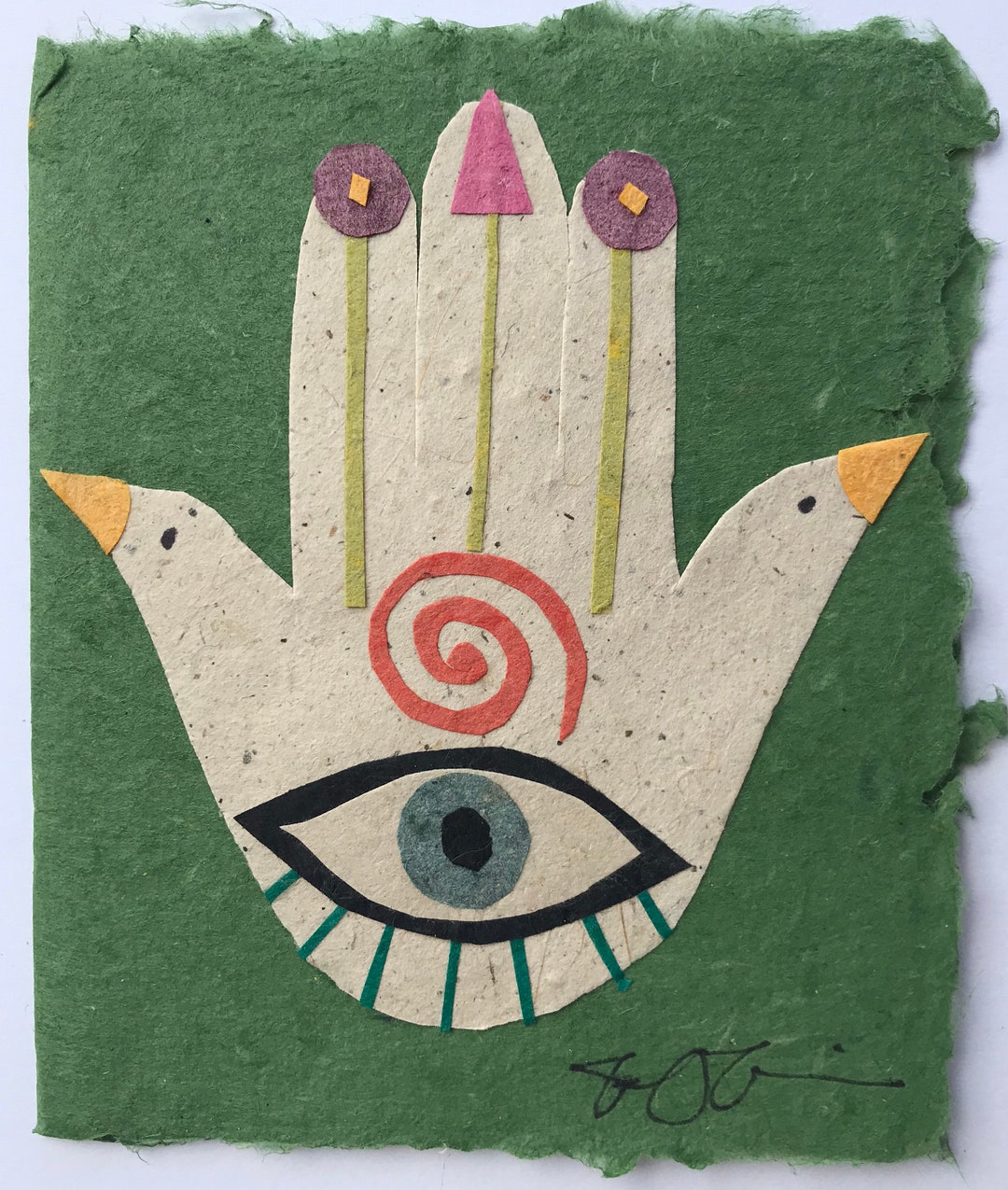 Hamsa Card Handmade Paper Collaged Card - Etsy