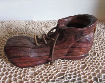 Carved wood boot | Etsy