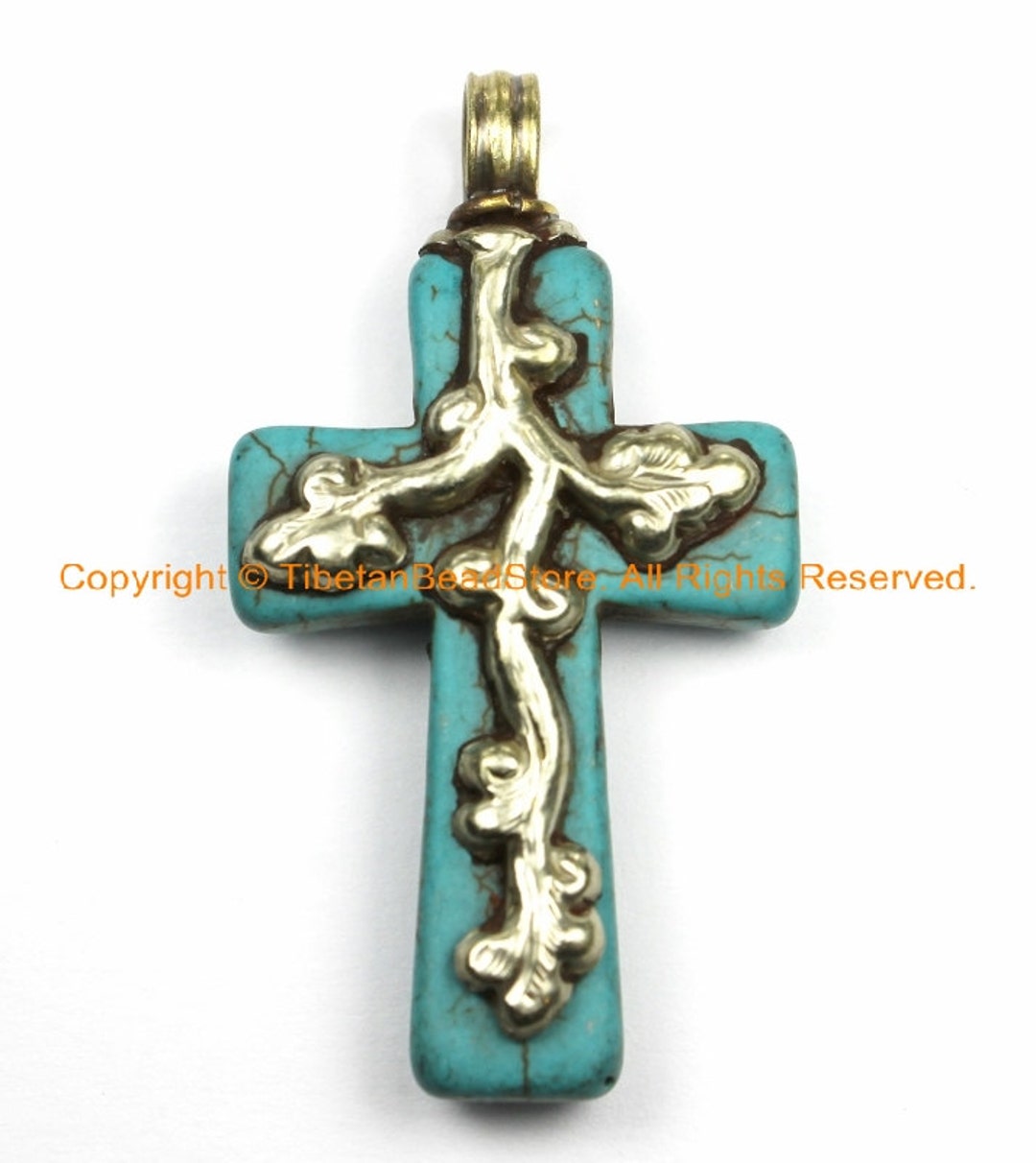 Tibetan Reversible Turquoise Cross Pendant With Tibetan Silver Metal ...