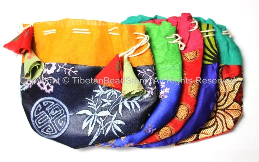Set of 5 Regular Size Handmade Tibetan Drawstring Fabric Purses Ethnic ...