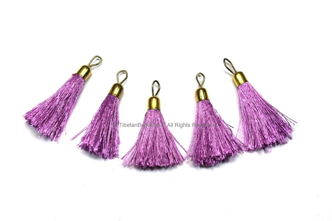 5 TASSELS Light Purple Tassels With Gold Toned Brass Caps - Quality ...