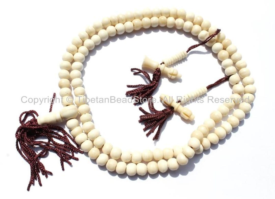 Tibetan White Mala Prayer Beads With Bell & Vajra Counters - 8mm ...