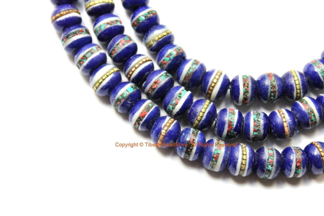 108 BEADS 8mm Tibetan Lapis Blue Color Mala Prayer Beads With Turquoise ...