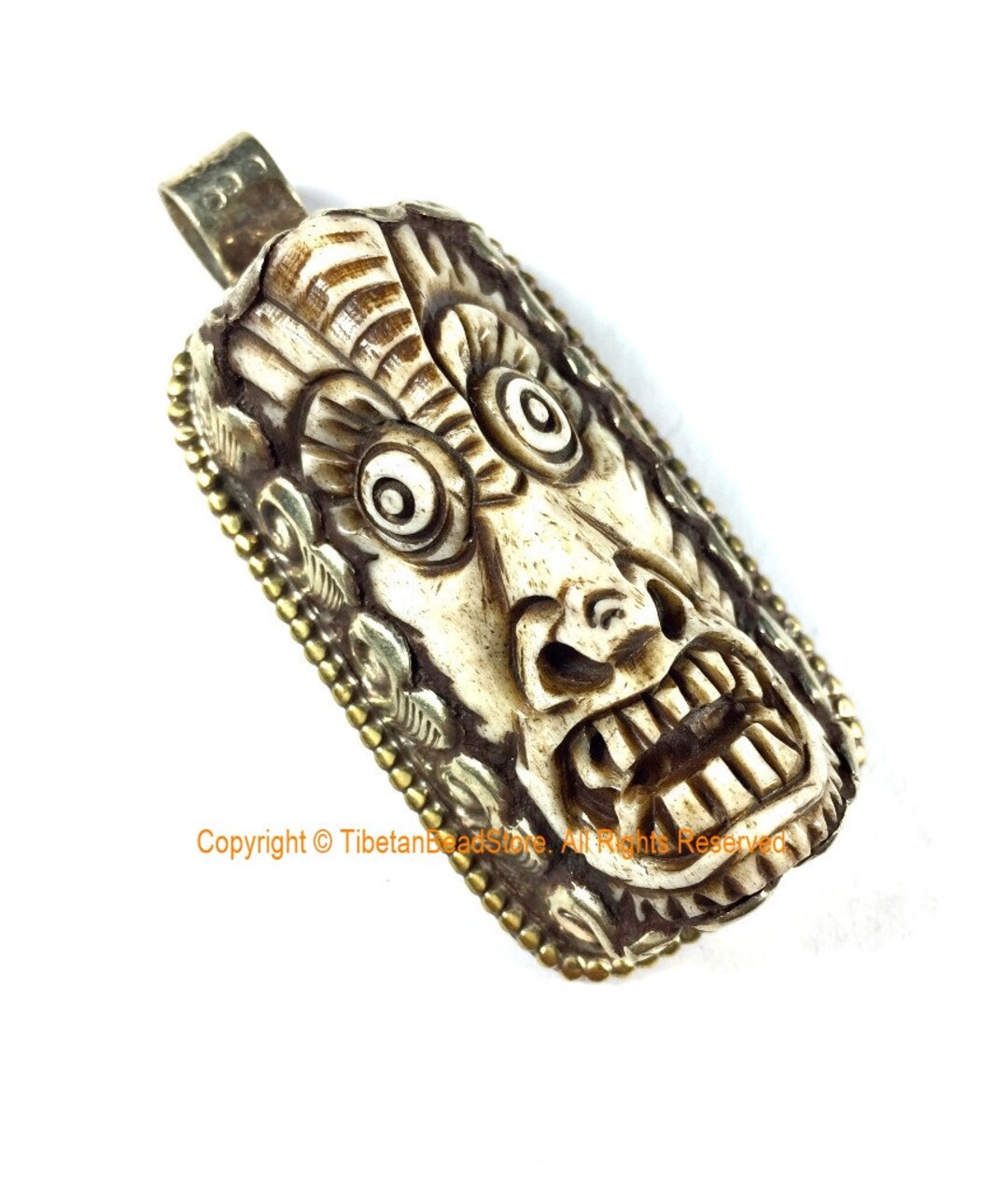LARGE Long Unique Carved Bone Protector Guardian Tibetan Pendant ...
