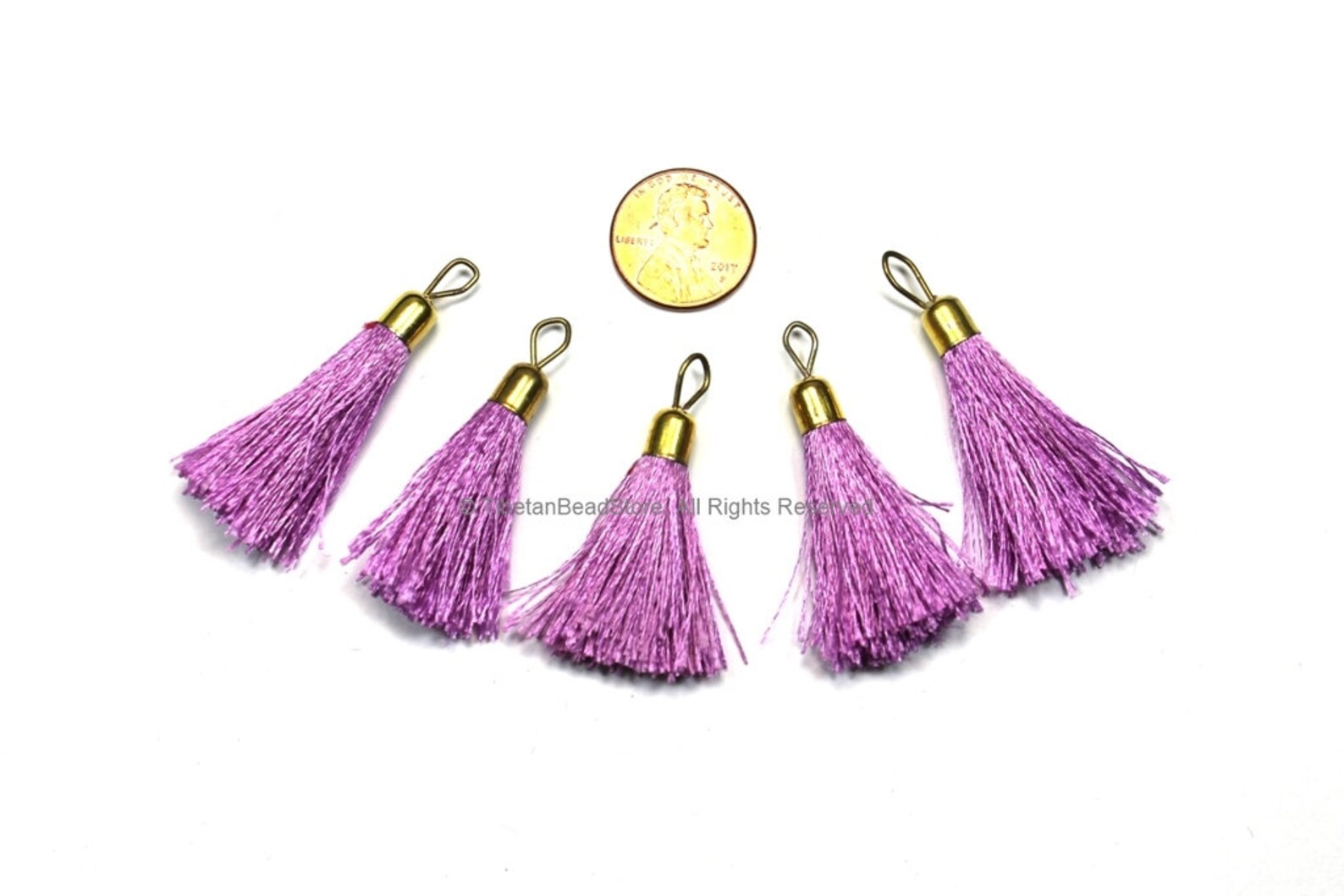 5 TASSELS Light Purple Tassels With Gold Toned Brass Caps - Quality ...
