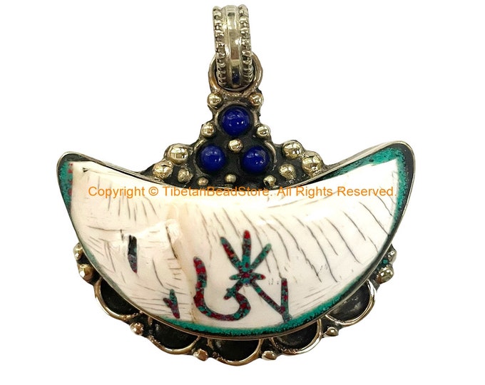Ethnic Tibetan OM Mantra Naga Conch Shell Moon-shape Pendant With ...