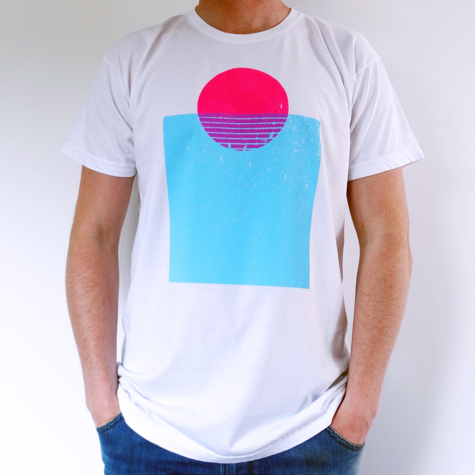 GEO SUNSET Hand Screen Printed T-shirt - Etsy