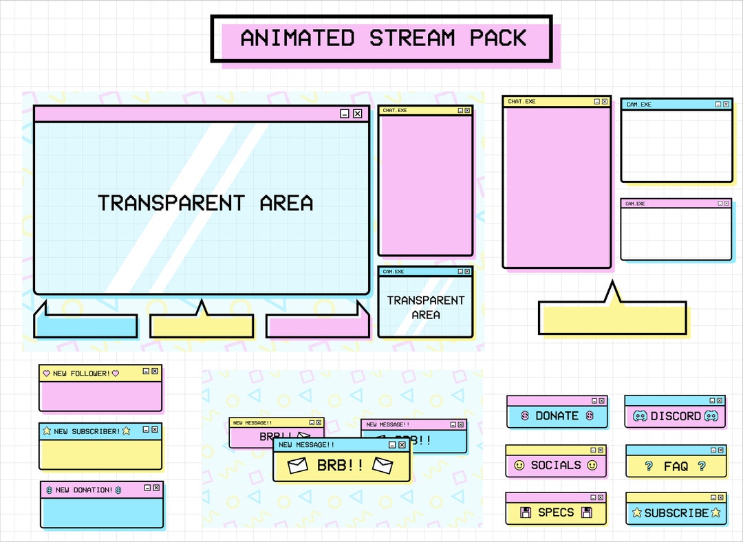 Animated Twitch Stream Overlay Package - Pastel Colorblock Windows ...