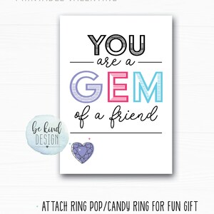 Gem of A Friend, Candy Ring, Ring Pop Valentine, Cute Printable ...