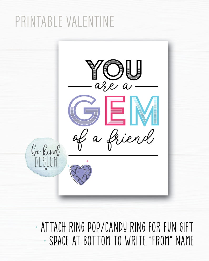 Gem of A Friend, Candy Ring, Ring Pop Valentine, Cute Printable ...
