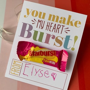 Valentine Classroom Treat Card, Starburst, Attach Candy, Starburst ...
