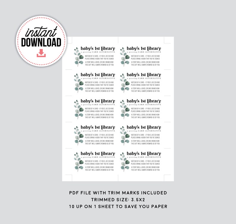 Baby's 1st Library, Book Request Card, Book Instead of a Card, Card ...