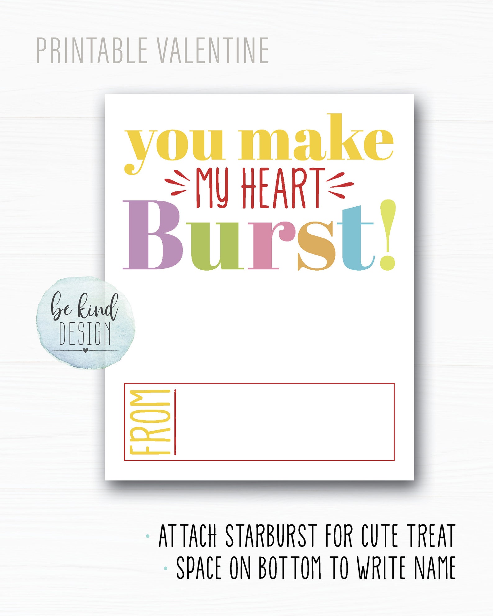 Valentine Classroom Treat Card, Starburst, Attach Candy, Starburst ...