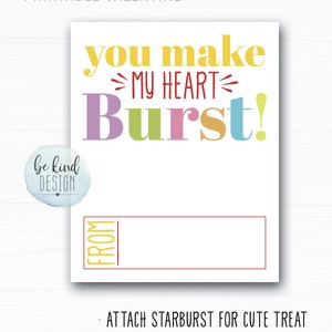 Valentine Classroom Treat Card, Starburst, Attach Candy, Starburst ...