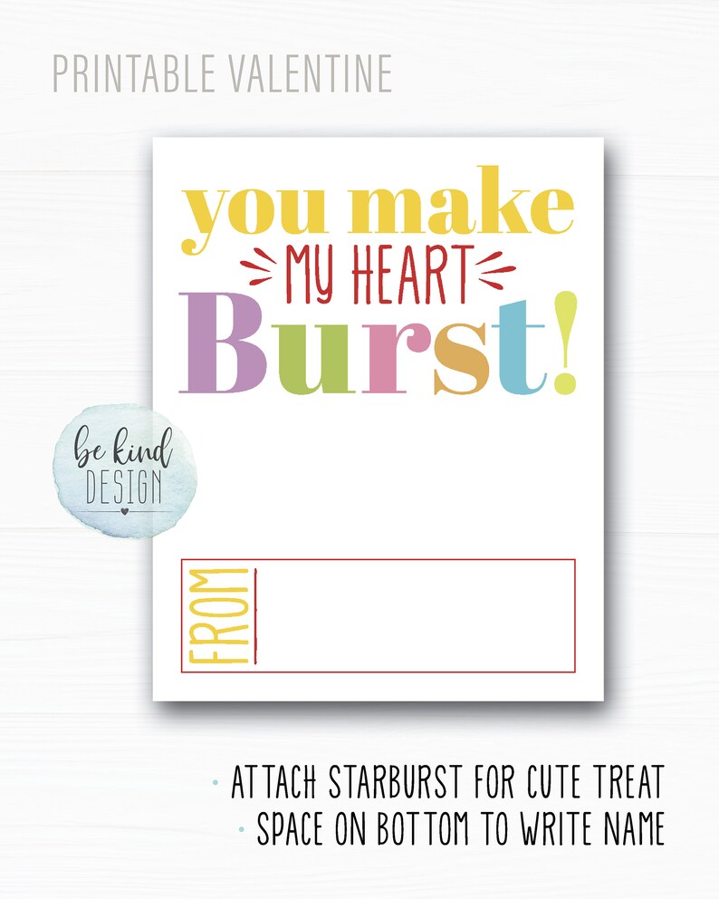 Valentine Classroom Treat Card, Starburst, Attach Candy, Starburst ...