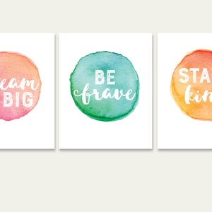 Dream Big, Be Brave, Stay Kind, Nursery Prints Set of 3, Printable ...