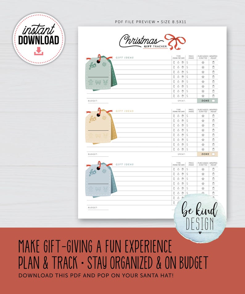 Detailed Christmas Gift Tracker | Organize, List, Budget, Visualize and ...