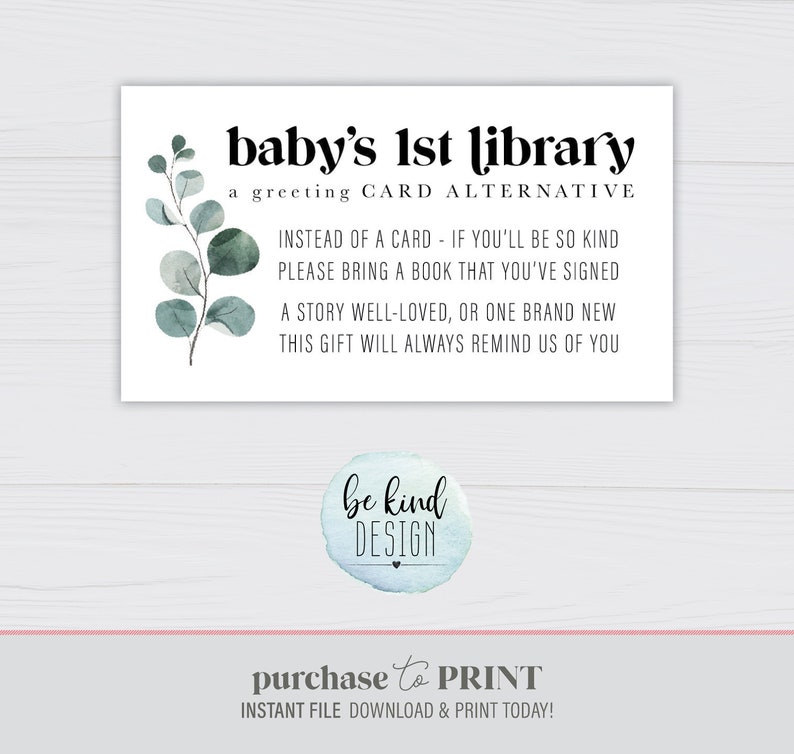 Baby's 1st Library, Book Request Card, Book Instead of a Card, Card ...