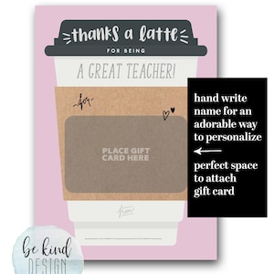 Teacher Appreciation, Thanks a Latte Card, Coffee Lover Gift Card ...