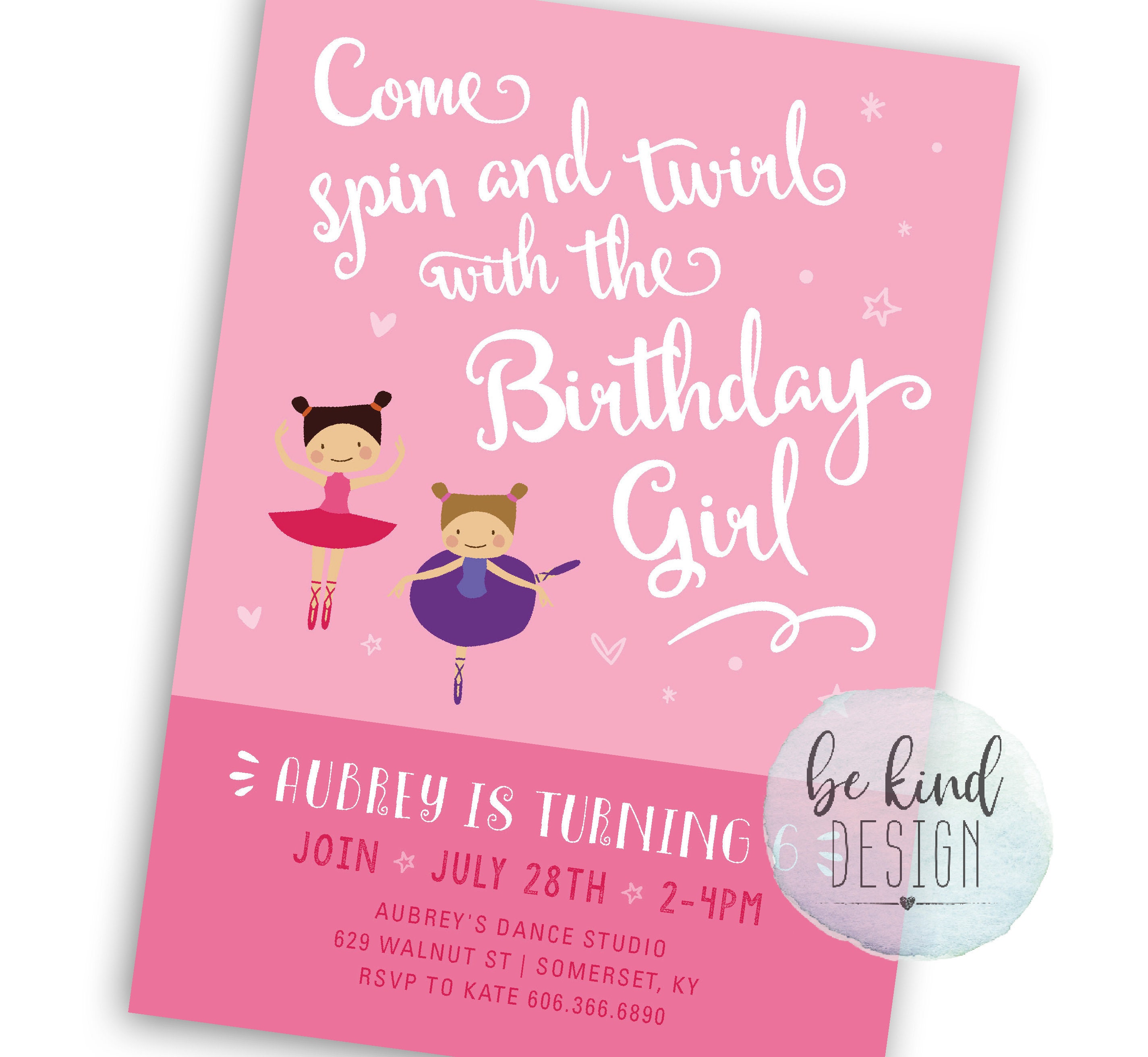 Dancing Theme Birthday Invite, Spin and Twirl - Birthday Girl, Invite ...