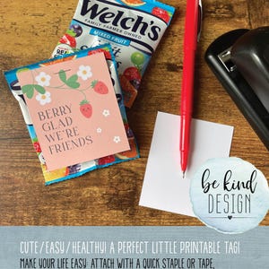 Berry Glad We're Friends, Fruit Snack Tag, Cute Strawberries, Simple ...