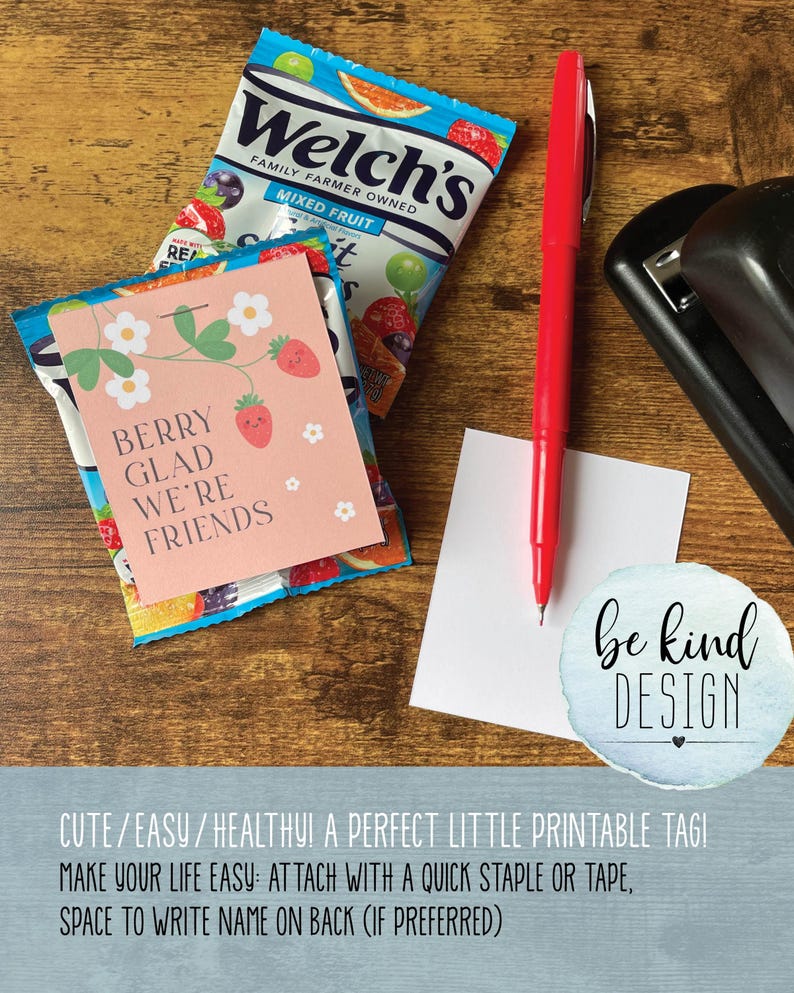 Berry Glad We're Friends, Fruit Snack Tag, Cute Strawberries, Simple ...