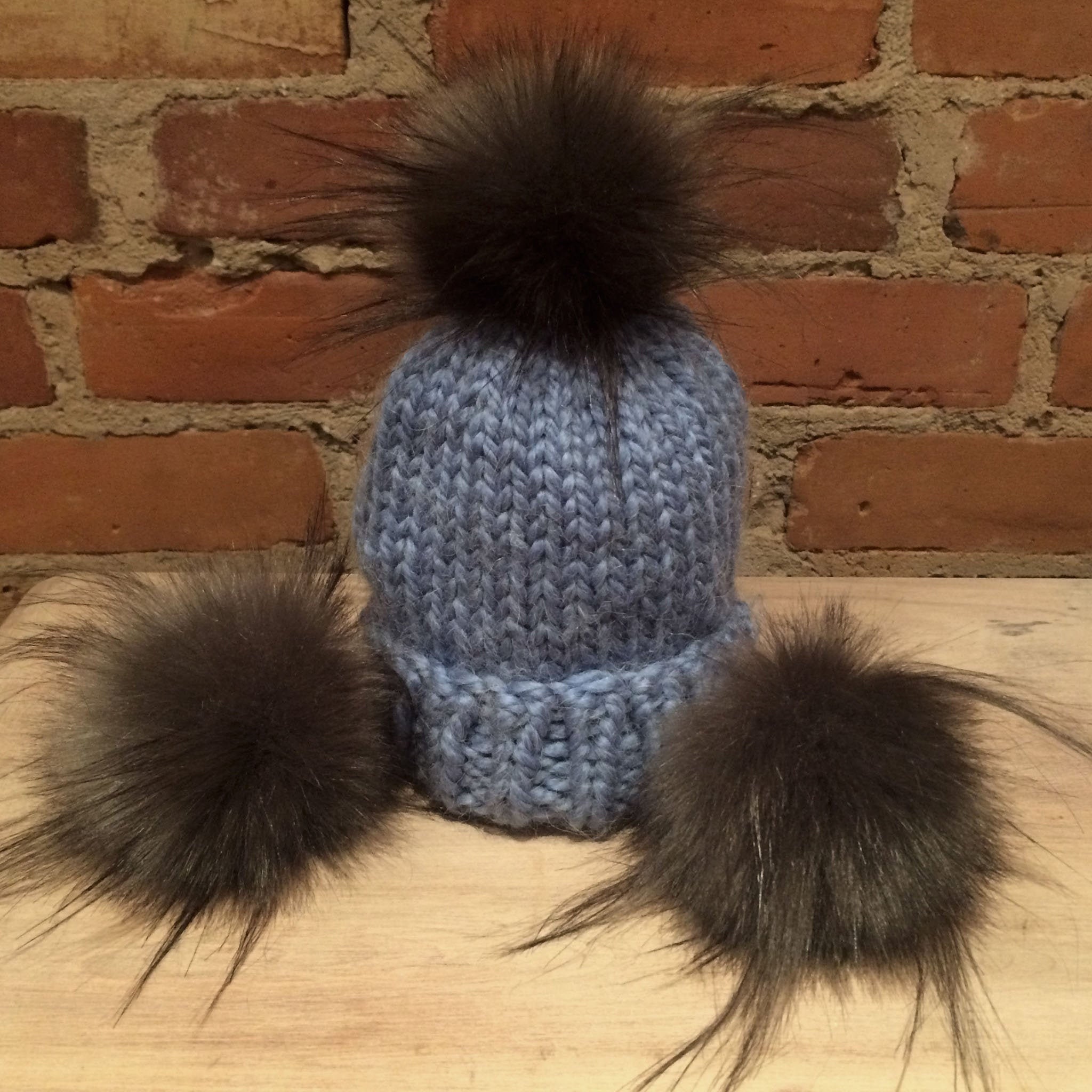 Dark Grey Faux Fur Pom Pom 3.5-Inch Brushed Steel Grey Faux | Etsy