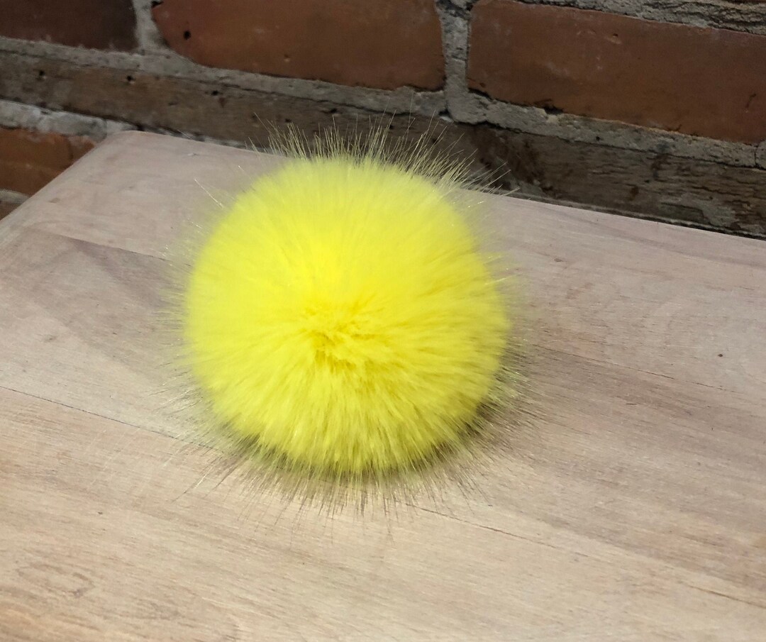 Yellow Faux Fur Pom Pom, Small Lemon Yellow Mink 3.5 Inch Fur Ball for ...